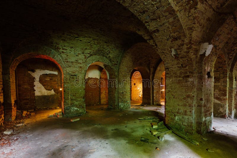 Vaulted Red Brick Dungeon Under Old Mansion Stock Image - Image of dark ...