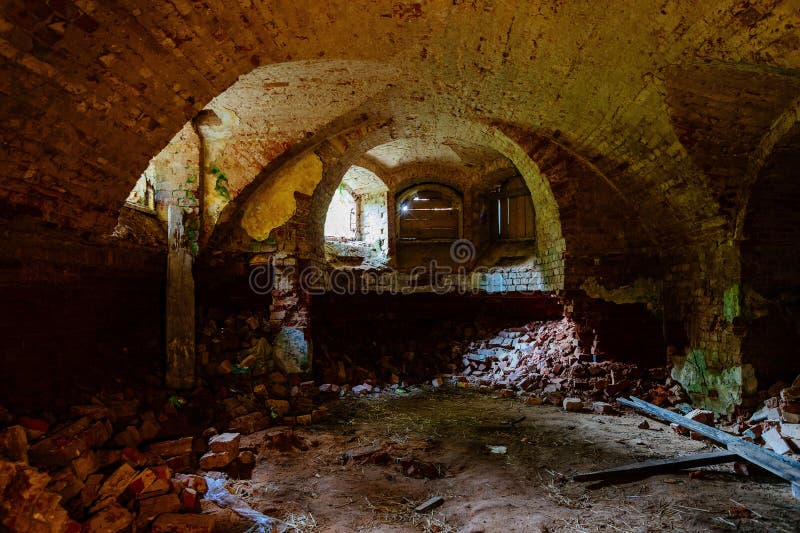 Vaulted Red Brick Dungeon Under Old Mansion Stock Photo - Image of ...