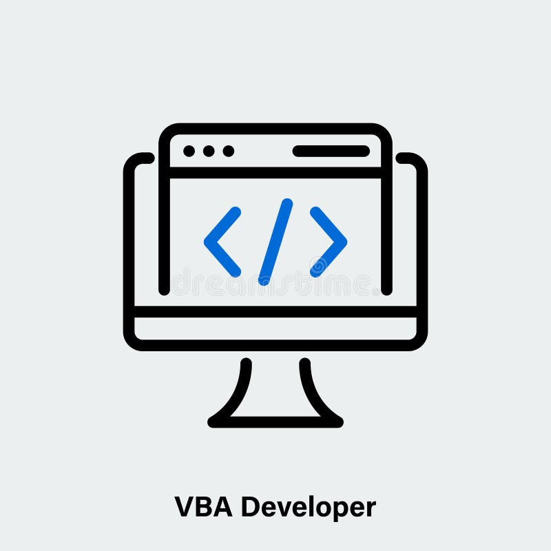 VBA Developer Linear Vector Icon. Isolated Outline Picture of Computer Screen with Coding Page ...