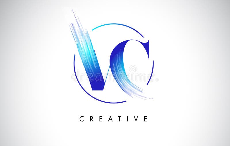 VC Brush Stroke Letter Logo Design. Blue Paint Logo Leters Icon Stock ...