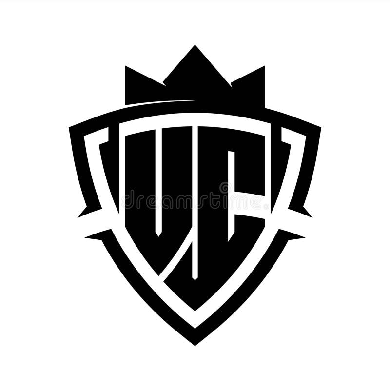 VC Letter Bold Monogram Triangle Curve Shield Shape with Crown Black ...