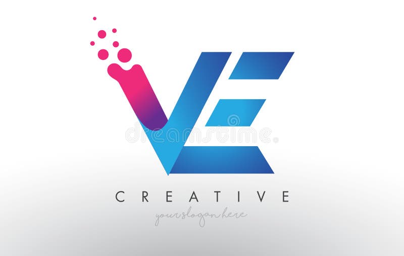 VE Letter Design with Creative Dots Bubble Circles and Blue Pink Colors ...