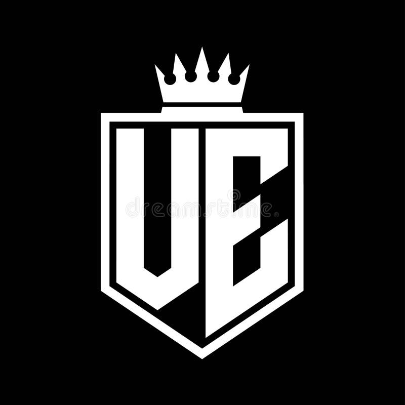 VE Logo Monogram Bold Shield Geometric Shape with Crown Outline Black ...