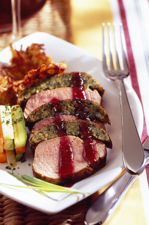 Poached Veal Fillet with Lyonnaise Sauce Stock Photo - Image of ...