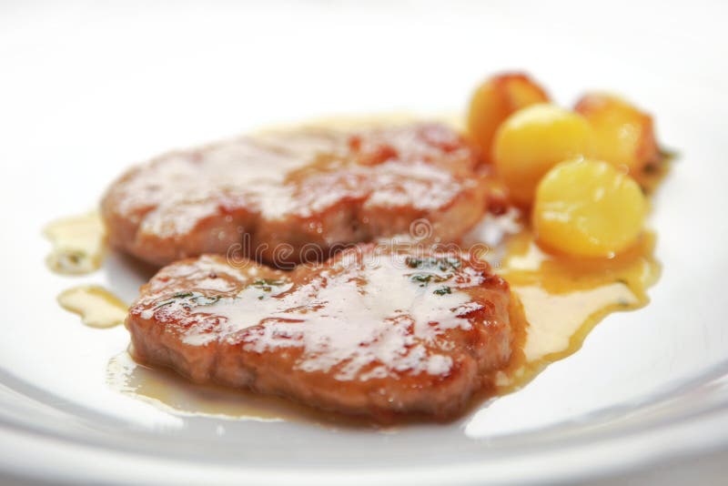 Veal steak in sauce stock image. Image of potato, meat - 24827861