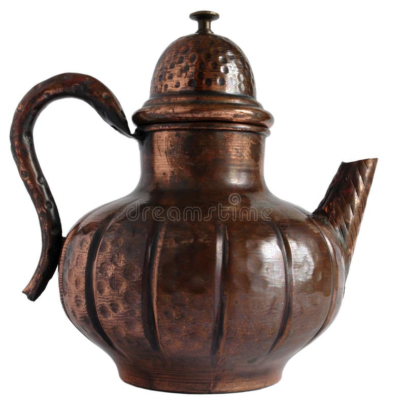 Vecchia Teiera D'ottone Con La Maniglia Della Porcellana Immagine Stock ...