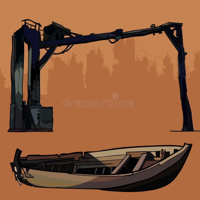 Vecchio Metallo Di Design Industriale E Barca Di Legno Tagliata ...