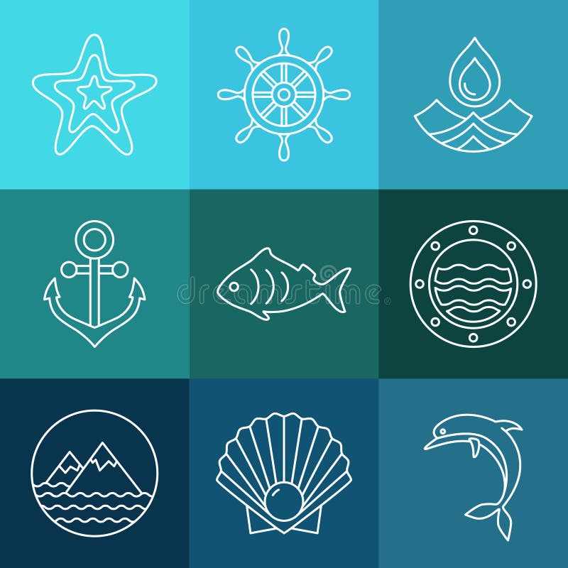 Vector a água, a Linha De Mar ícones E Os Logotipos Ilustração do Vetor ...