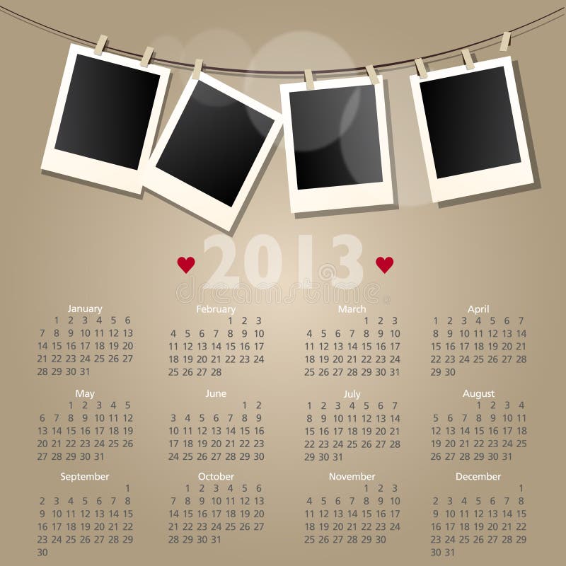 Vector 2013 Calendar with Polaroid Photo Frames Stock Vector ...