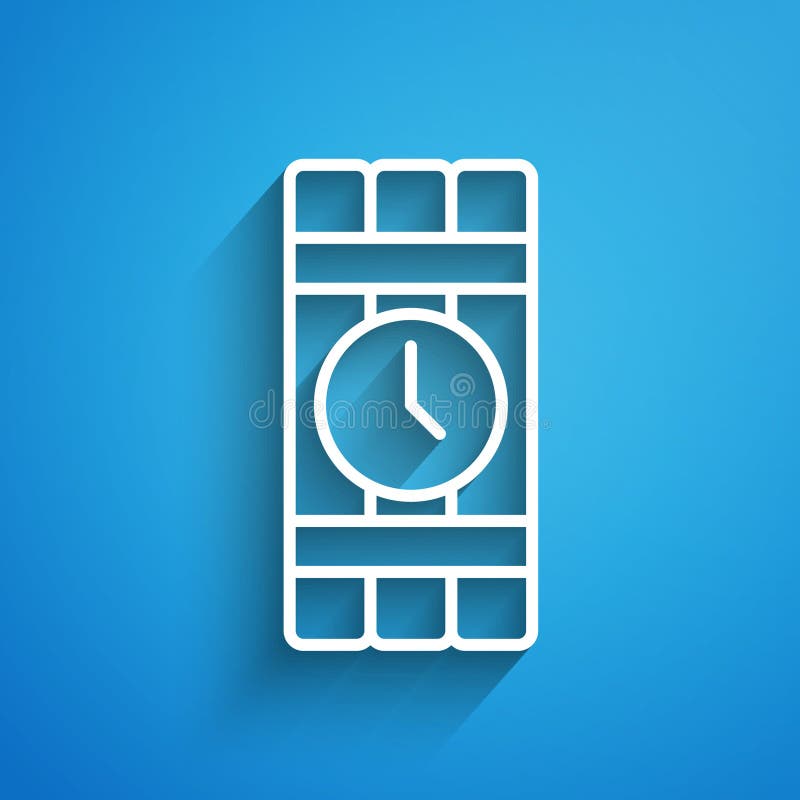 White Line Detonate Dynamite Bomb Stick and Timer Clock Icon Isolated ...