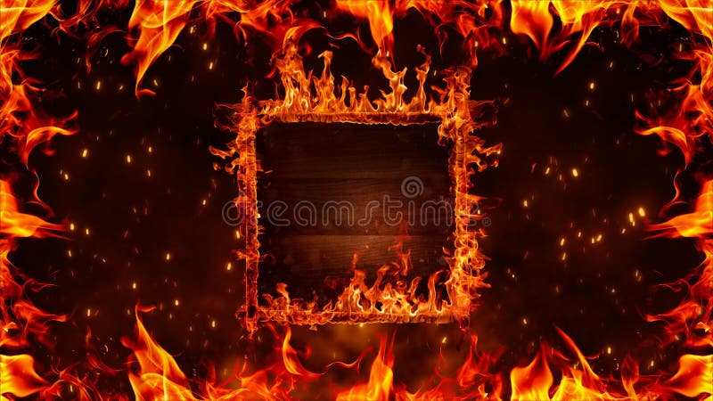 Fiery Rectangular Frame Formed by Flames in a Dark Space Stock ...