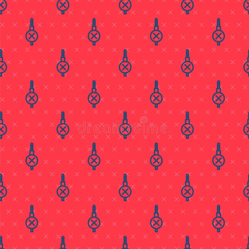 Blue Line No Audio Jack Icon Isolated Seamless Pattern on Red ...