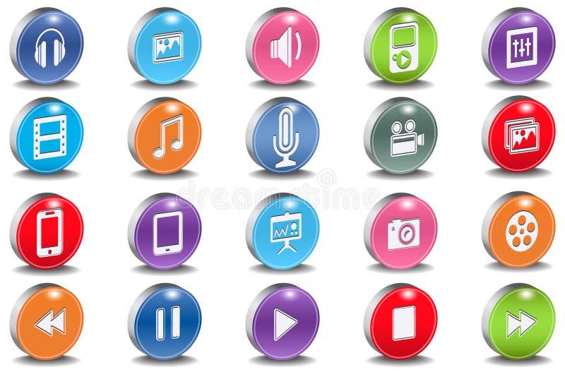 Vector 3d Oval Multimedia Bevel Shiny Icons Stock Vector - Illustration ...