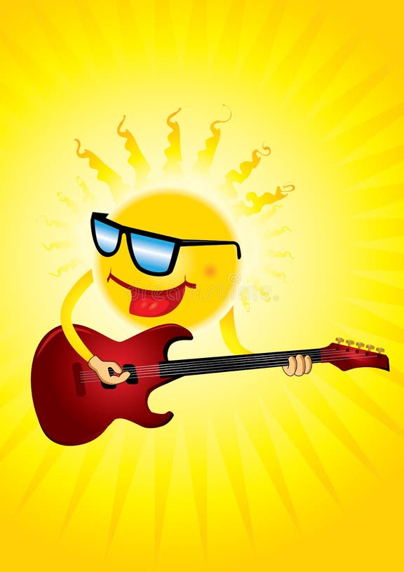 Vektorgrafik Einer Heißen Sonne Mit Einer Gitarre Vektor Abbildung ...