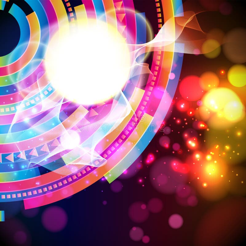 Abstract Background. Colorful Techno Pattern on a Dark. Sun and Thin ...