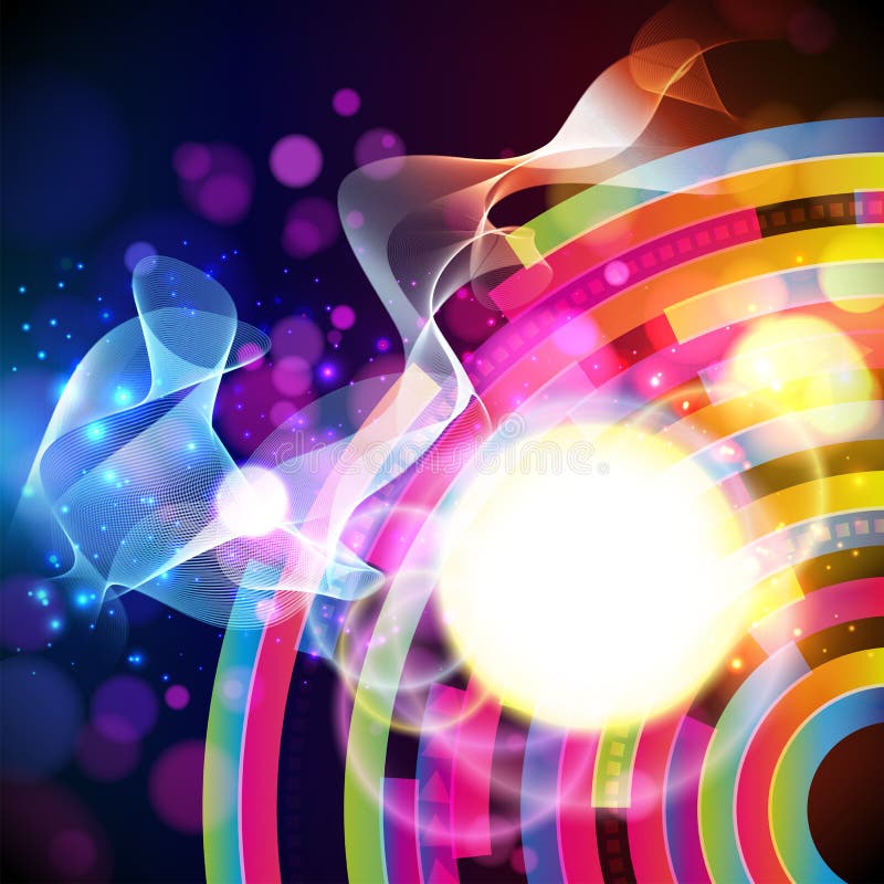 Abstract Background. Colorful Techno Pattern on a Dark. Sun and Thin ...