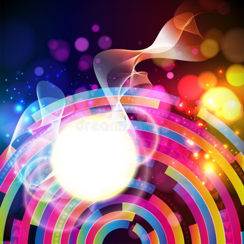 Abstract Background. Colorful Techno Pattern on a Dark. Sun and Thin ...