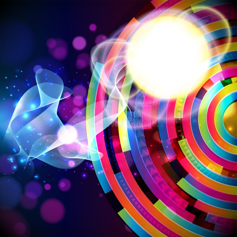 Abstract Background. Colorful Techno Pattern on a Dark. Sun and Thin ...