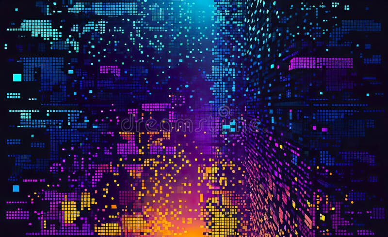 Vector Abstract Background, Digital Glowing Square Pixels for ...