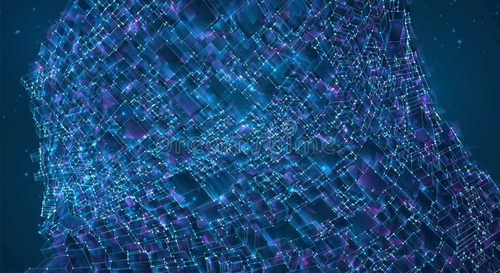 Vector Abstract Background of Glowing Square Crystals on Blue Stock ...