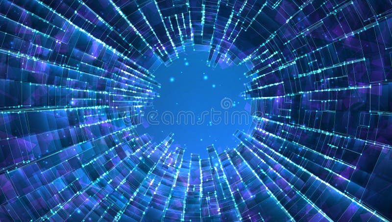 Vector Abstract Background of Glowing Square Crystals on Blue Stock ...