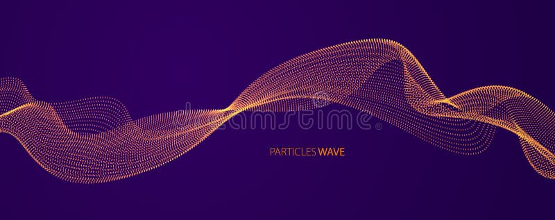 Vector Abstract Background with Wave of Flowing Particles Over Dark, Smooth Curve Shape Lines ...