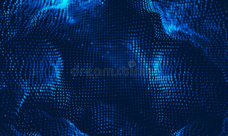 Vector Abstract Big Data Visualization Blue Glowing Data Flow As Binary Numbers Computer Code