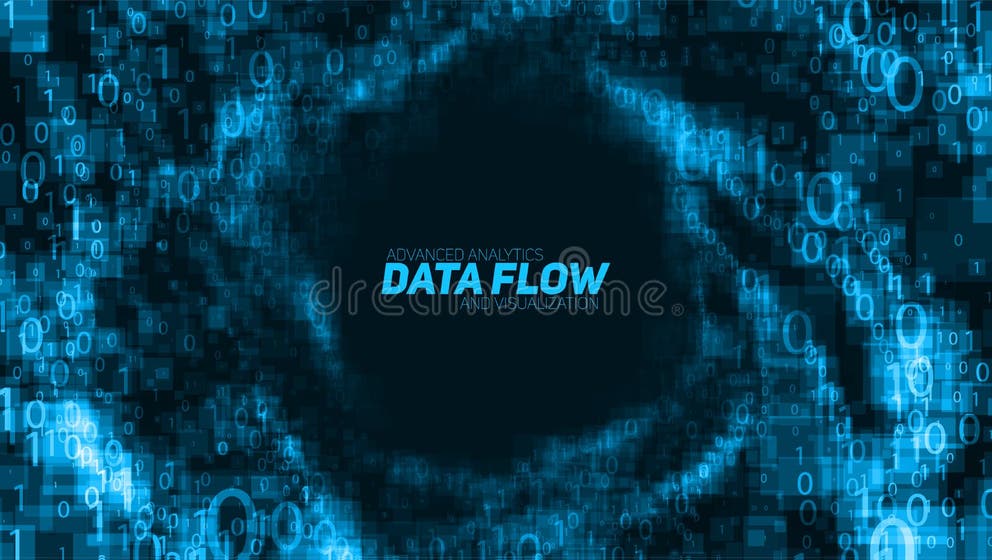 Vector Abstract Big Data Visualization. Blue Glowing Data Flow As Binary Numbers Stock Vector ...
