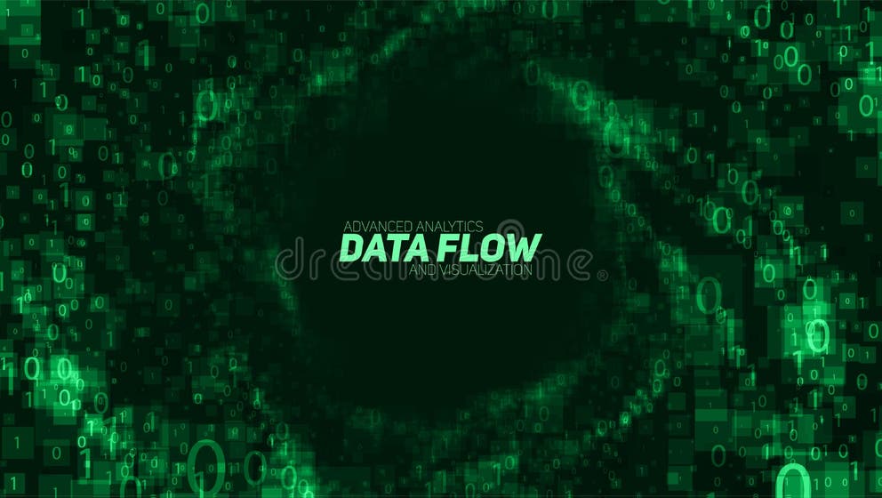 Vector Abstract Big Data Visualization. Green Glowing Data Flow As ...