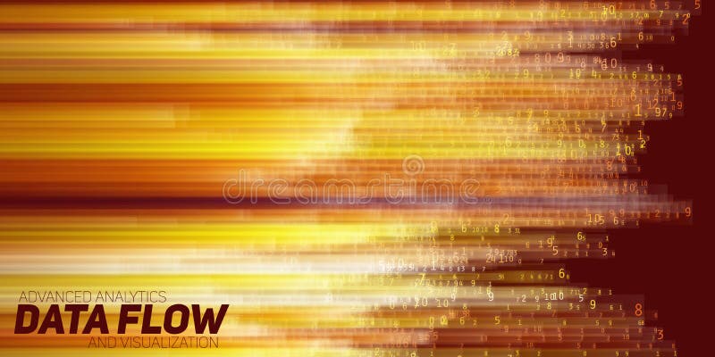 Vector Abstract Big Data Visualization Orange Flow Of Data As Numbers Strings Information Code 6619