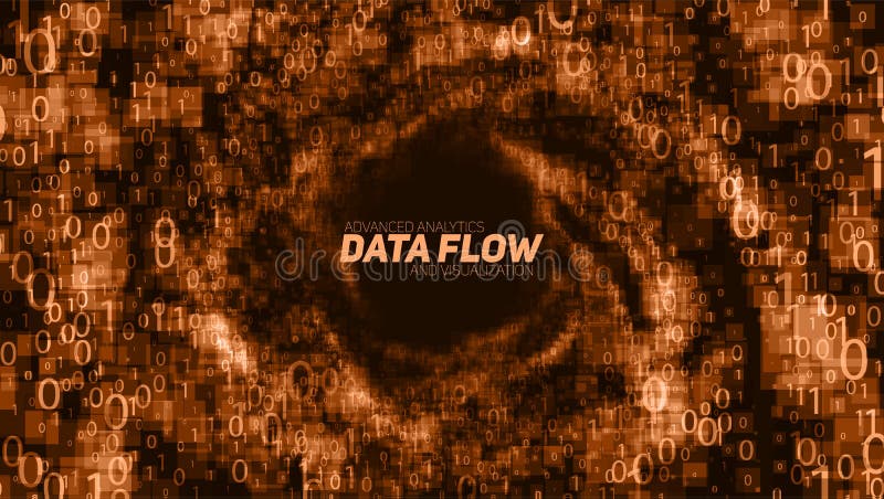 Vector Abstract Big Data Visualization. Orange Glowing Data Flow As ...
