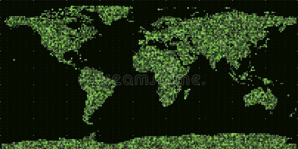 Vector Abstract Binary World Map. Continents Constructed from Green ...