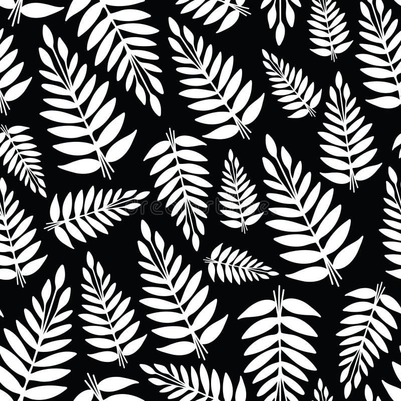 Vector Abstract Black and White Tropic Leaves Repeating Pattern ...