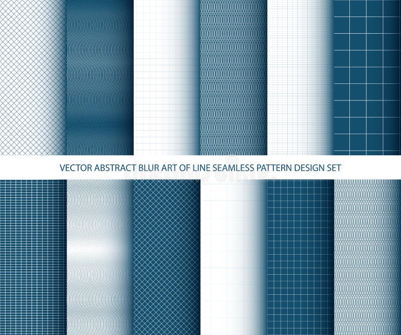 Vector Abstract Blue Art of Lines Seamless Pattern Design Set Stock ...