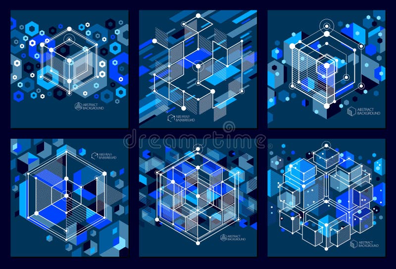 Vector Abstract Blue Black Backgrounds Set Created in Isometric Mesh ...