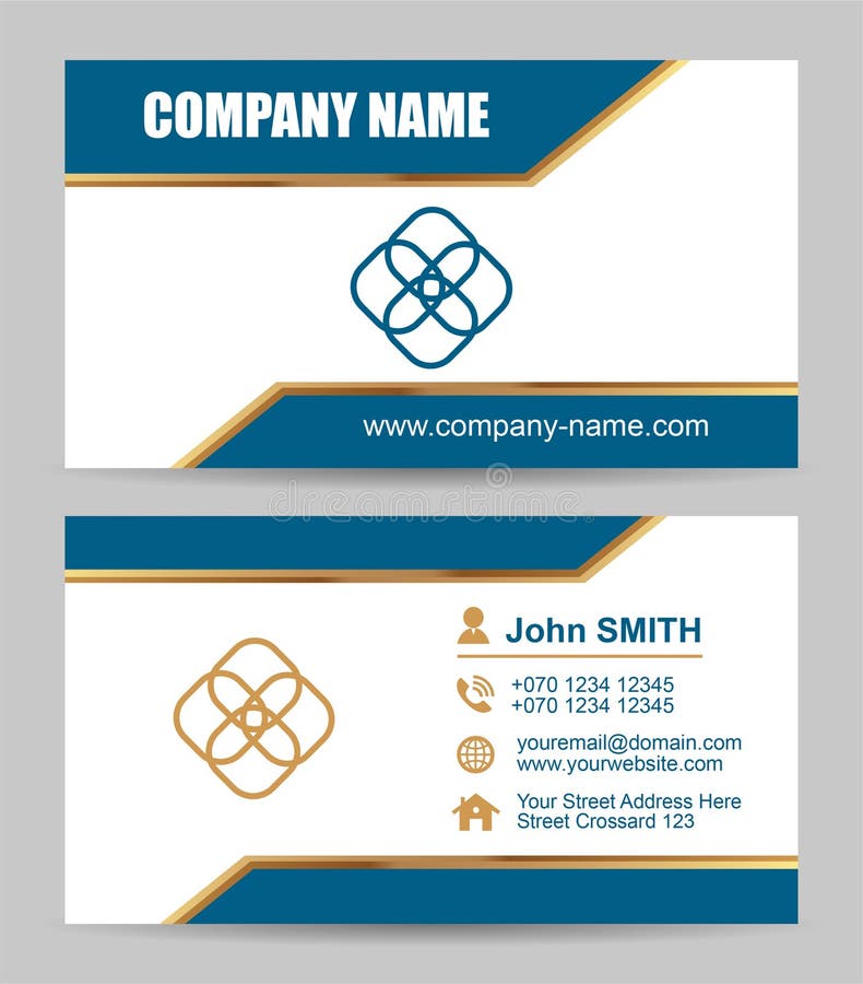 Abstract Blue, Gold and White Business Card Template with Abstract Logo ...