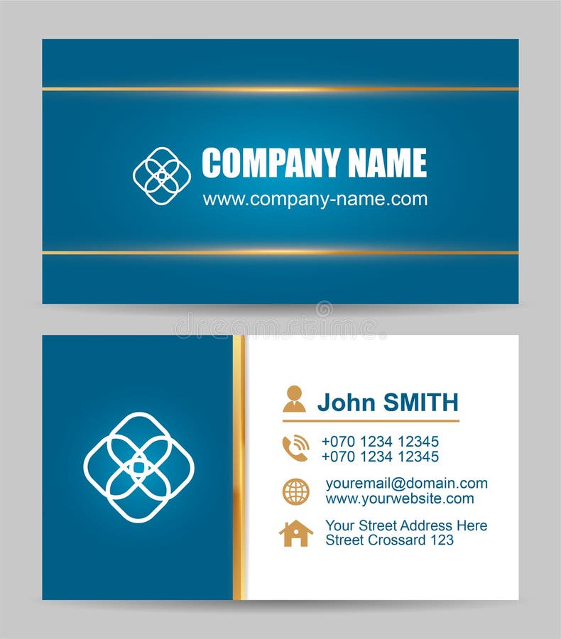 Abstract Blue, Gold and White Business Card Template with Abstract Logo ...