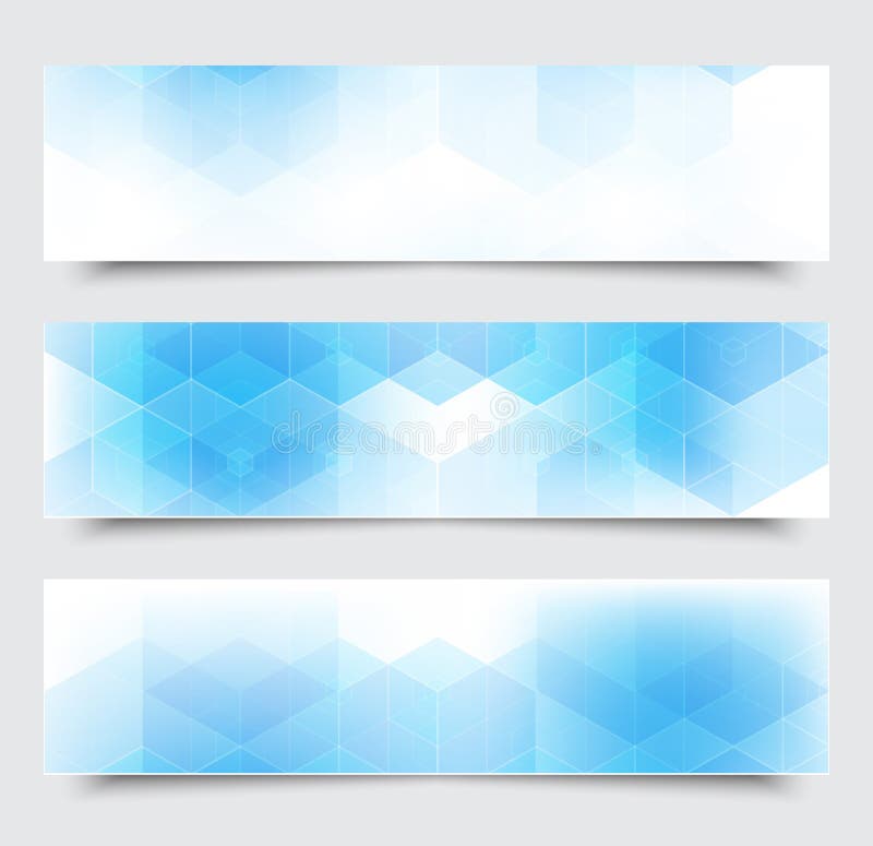 Vector Abstract Blue Horizontal Banners with Geometric Hexagonal ...