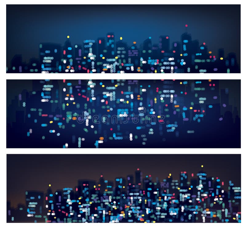 Vector Abstract Bokeh Night City Banners. Stock Vector - Illustration ...