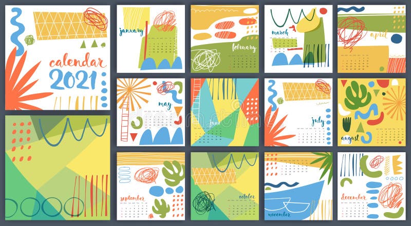 Vector Abstract 2021 Calendar Template Design in Flat Style. Stock ...