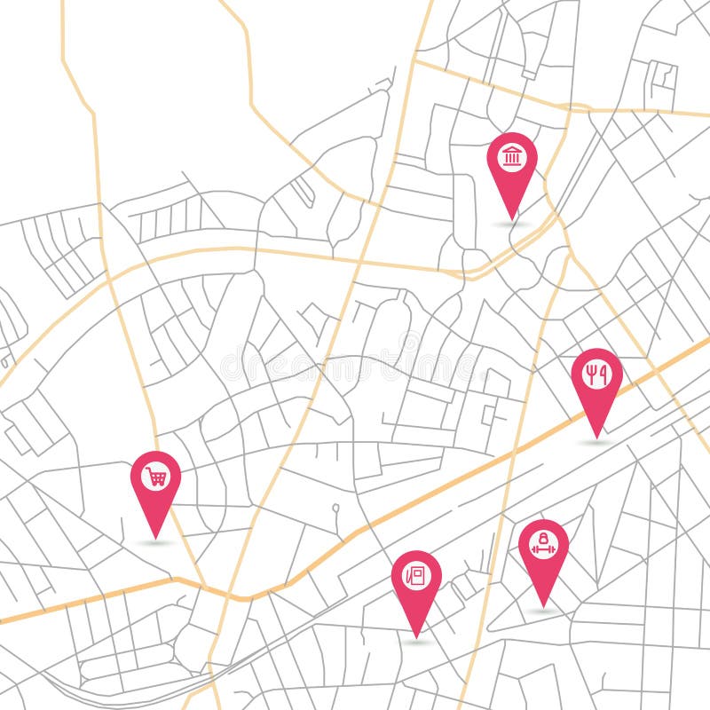 Vector Abstract City Map with Small Pointers Stock Vector ...