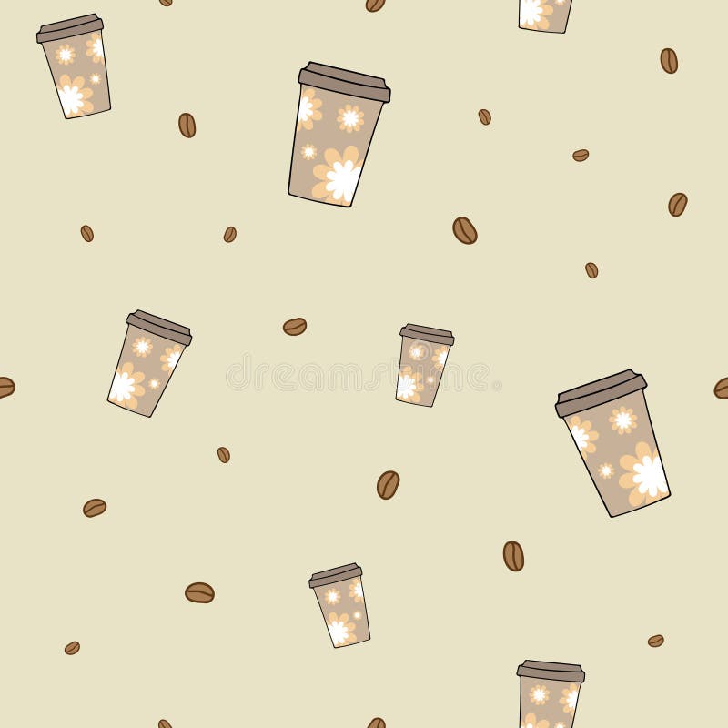 Vector Abstract Coffee Cups and Beans Repeating Pattern Background ...