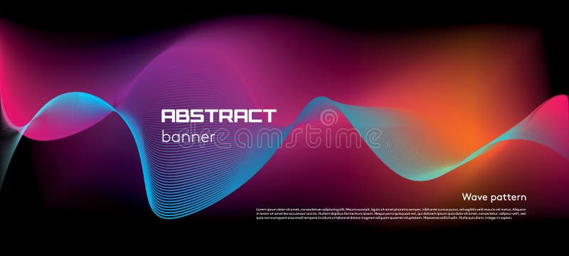 Vector Abstract Colorful Banner with Wave in Violet Color on Black ...
