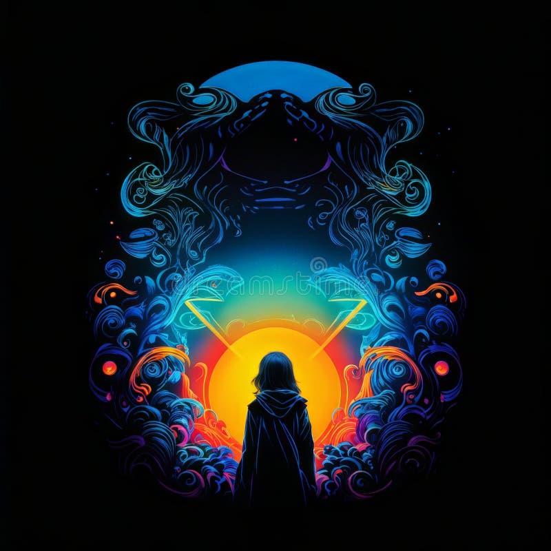 Vector Abstract Colorful Psychedelic Background with Moon and Stars ...