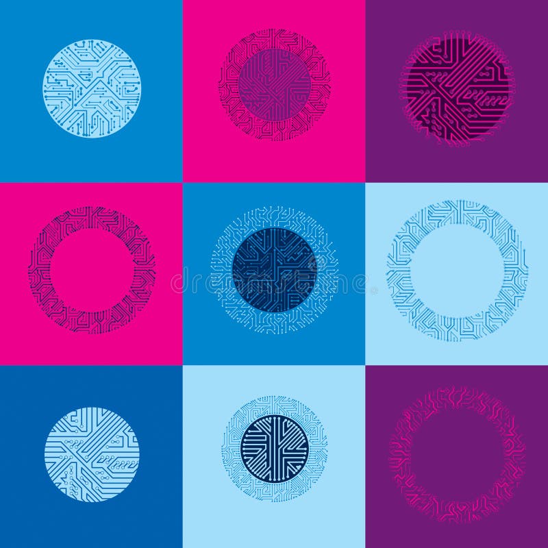 Vector Abstract Computer Circuit Boards Collection, Round Techno Stock ...