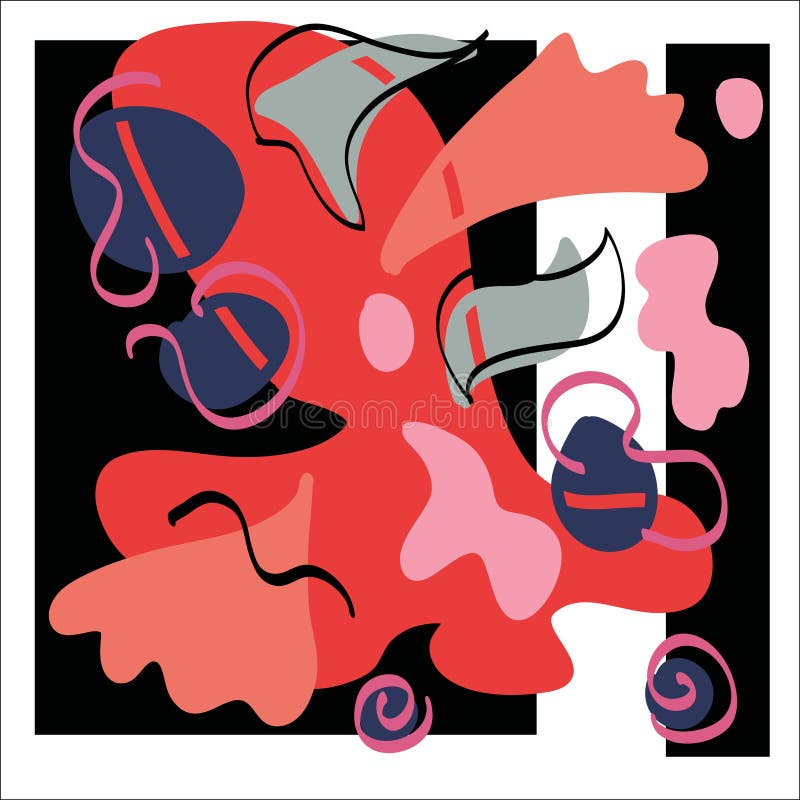 Vector Abstract Design with Curvy Shapes and Scrolling Lines on a Black ... Vector Abstract Design with Curvy Shapes and Scrolling Lines on a Black ...