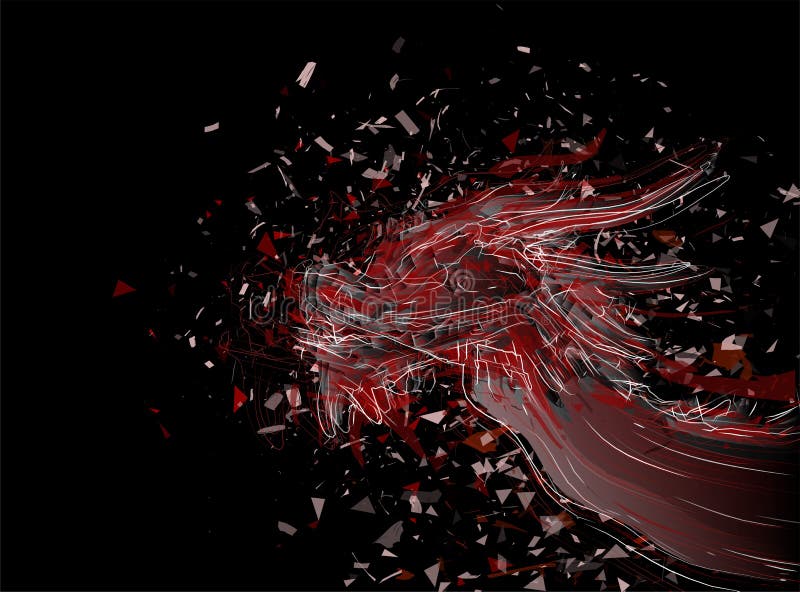 Vector Abstract Dragon Made of Red and White Particles on Black ...