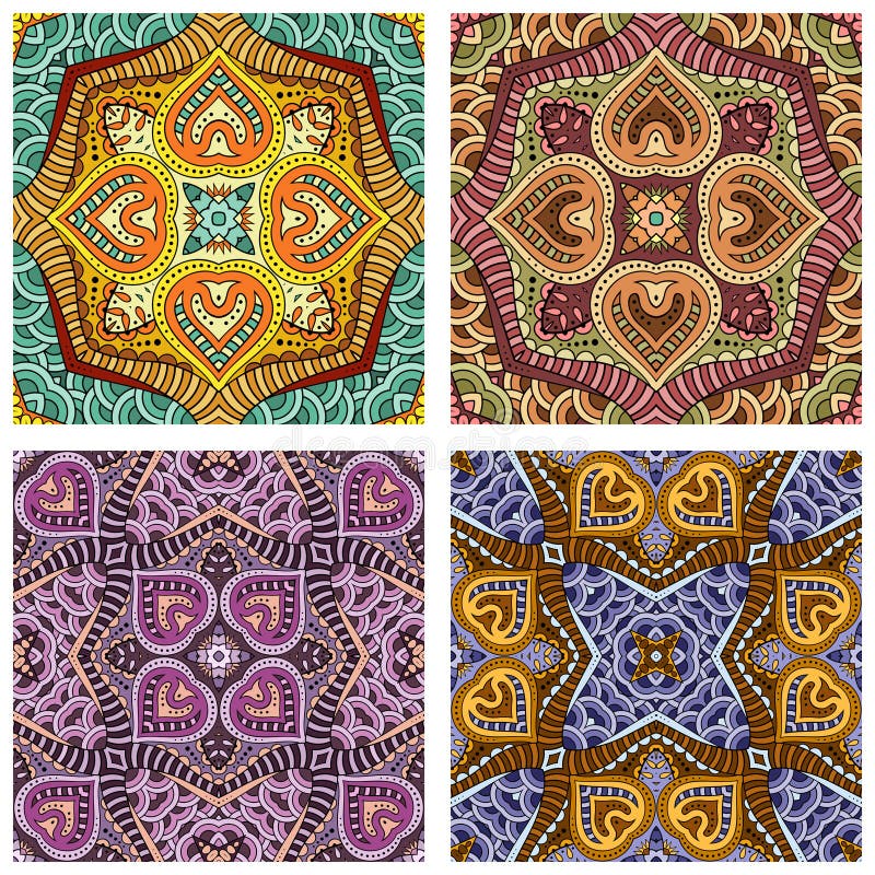 Vector Abstract Ethnic Hand Drawn Backgrounds Set Stock Vector ...