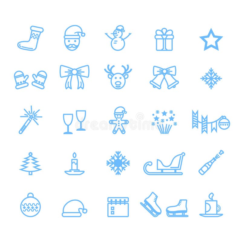 A Set of Blue Vector Icons for Holidays and Christmas. Background Stock ...