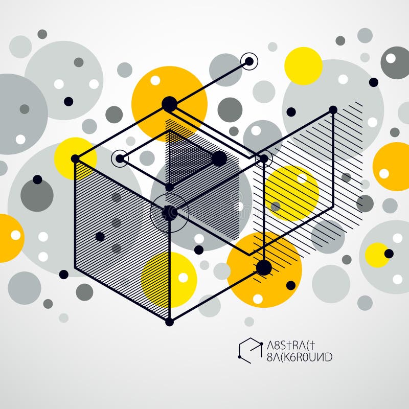 Vector of Abstract Geometric 3D Cube Pattern and Yellow Background. Layout of Cubes, Hexagons ...